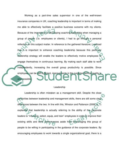 Role of Coaching in Developing Leadership Capabilities Essay Example ... Role of Coaching in Developing Leadership Capabilities Essay Example ...