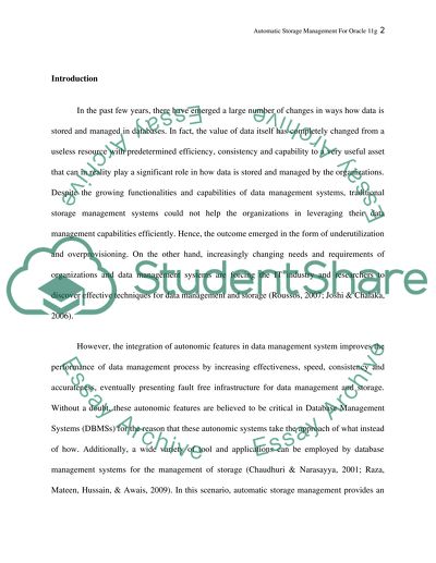 Automatic Storage Management For Oracle Database 11g Term Paper Example Topics And Well