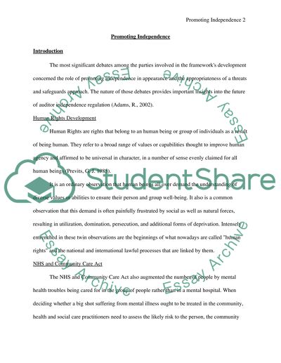 Promoting Independence Essay Example | Topics and Well Written Essays ... Promoting Independence Essay Example | Topics and Well Written Essays ...