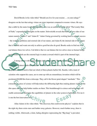 TED Talks Video Reviews Essay Example Topics And Well Written Essays 