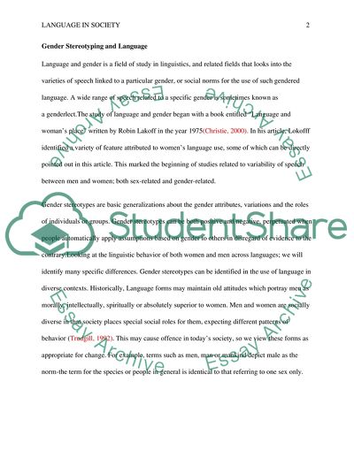 Gender Stereotyping And Language Assignment Example Topics And Well