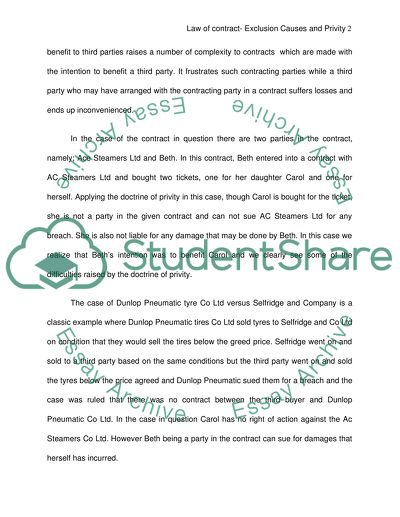 Law of Contract: Exclusion Causes and Privity Case Study Example ... Law of Contract: Exclusion Causes and Privity Case Study Example ...