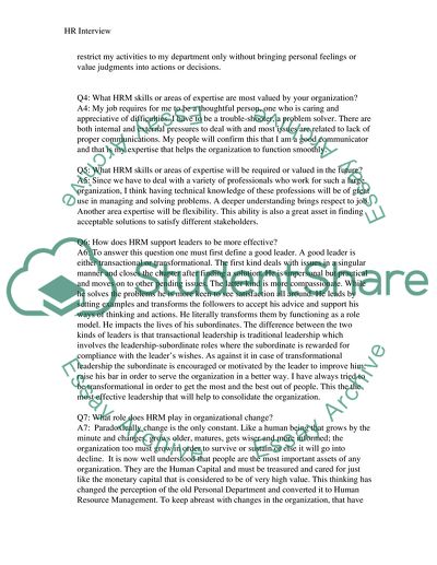 Human Resource Interview Essay Example | Topics and Well Written Essays ... Human Resource Interview Essay Example | Topics and Well Written Essays ...