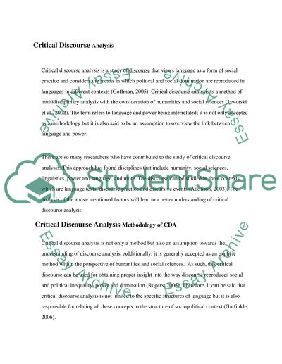 Critical Discourse Analysis Essay Example Topics And Well Written 