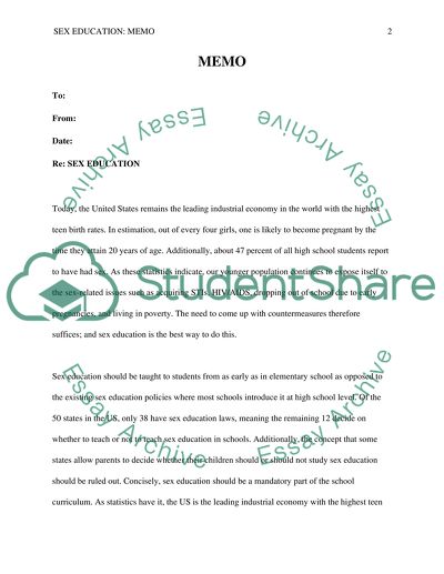 Sex Education Memo In The United States Coursework