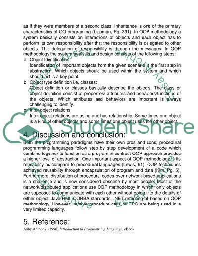 Procedural Programming Languages And Object Oriented Programming Essay 1