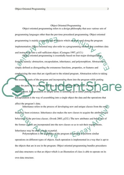 Object Oriented Programming Report Example Topics And Well Written