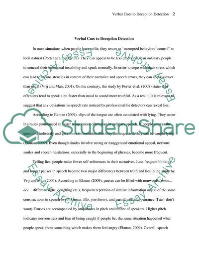 Verbal Cues to Deception Detection Literature review Example | Topics ... Verbal Cues to Deception Detection Literature review Example | Topics ...