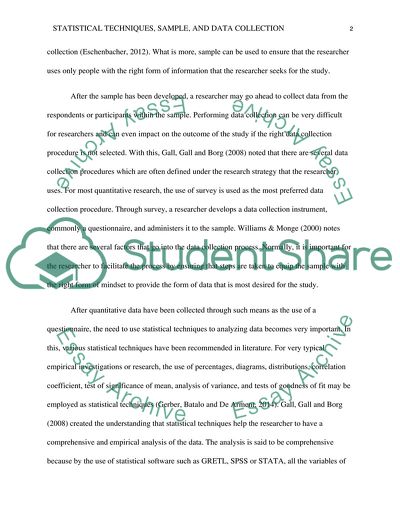 Statistical Techniques, Sample, and Data Collection Research Paper Statistical Techniques, Sample, and Data Collection Research Paper