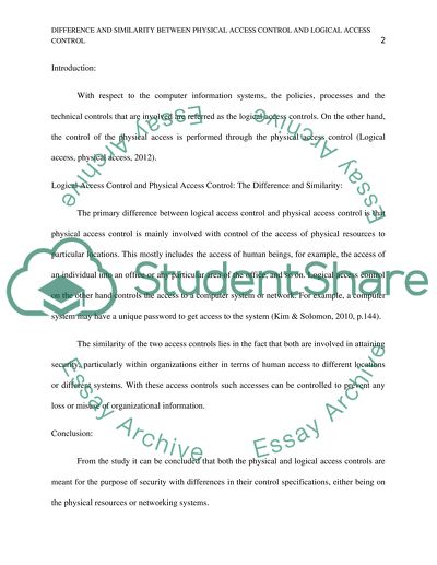 Physical Access Control and Logical Access Control Essay Example ... Physical Access Control and Logical Access Control Essay Example ...