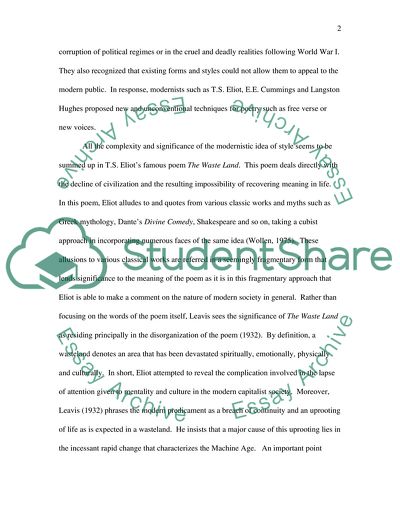 Modern Writers Writing in Response to Modern Aesthetics Essay Example ...